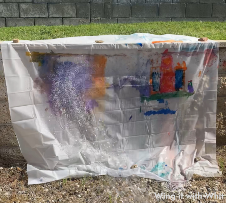 Outdoor Summer Fun: Painting with a Shower Curtain – Wing it with Whit